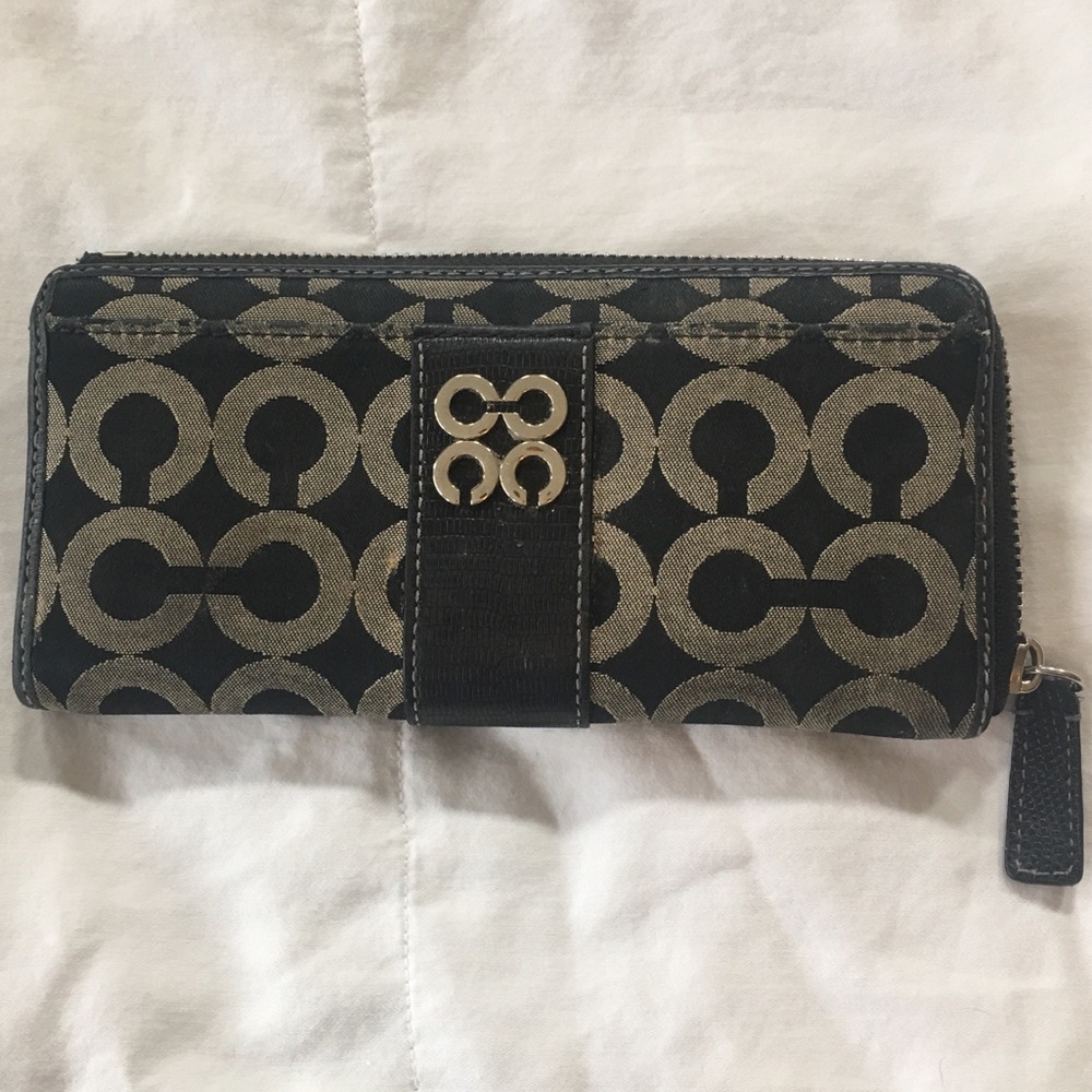 Coach Signature Pattern Accordion Zip Wallet - Gem